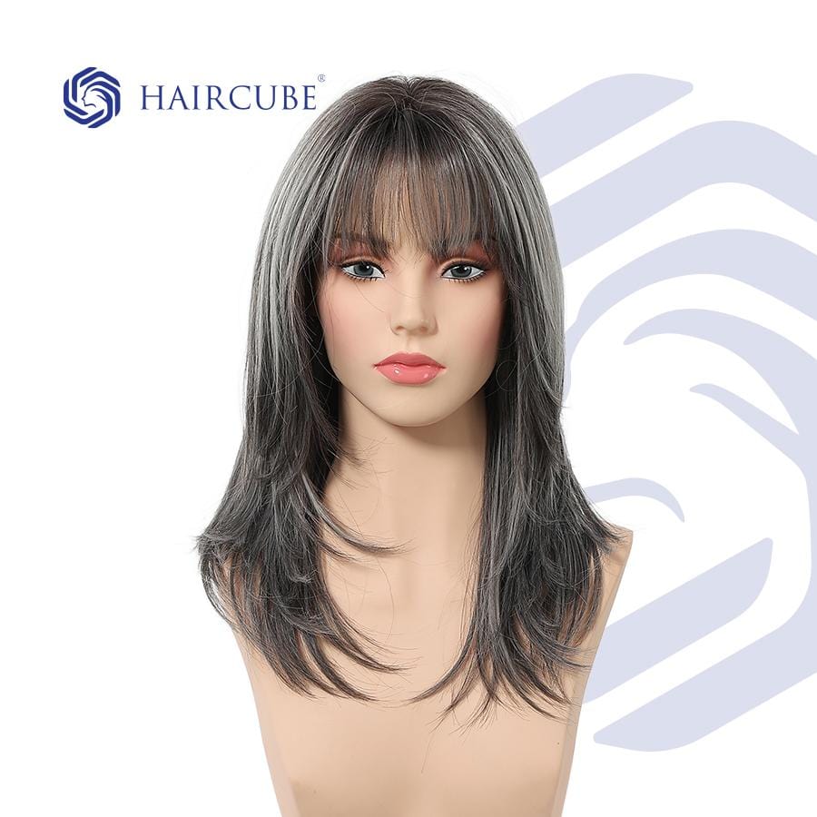 HAIRCUBE-Ember Machine Made Mid-length Stright with Highlights Synthet