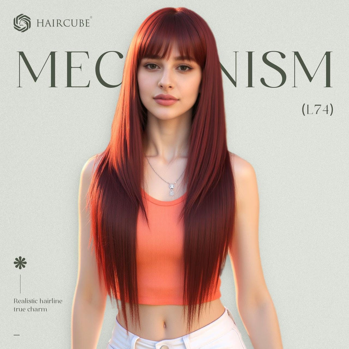 HAIRCUBE Long-Length Straight Layered Glueless Synthetic Wig with Bang