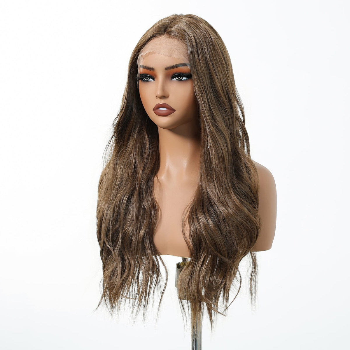Haircube 22 Inches Espresso Brown with Highlights Lace Front Synthetic ...