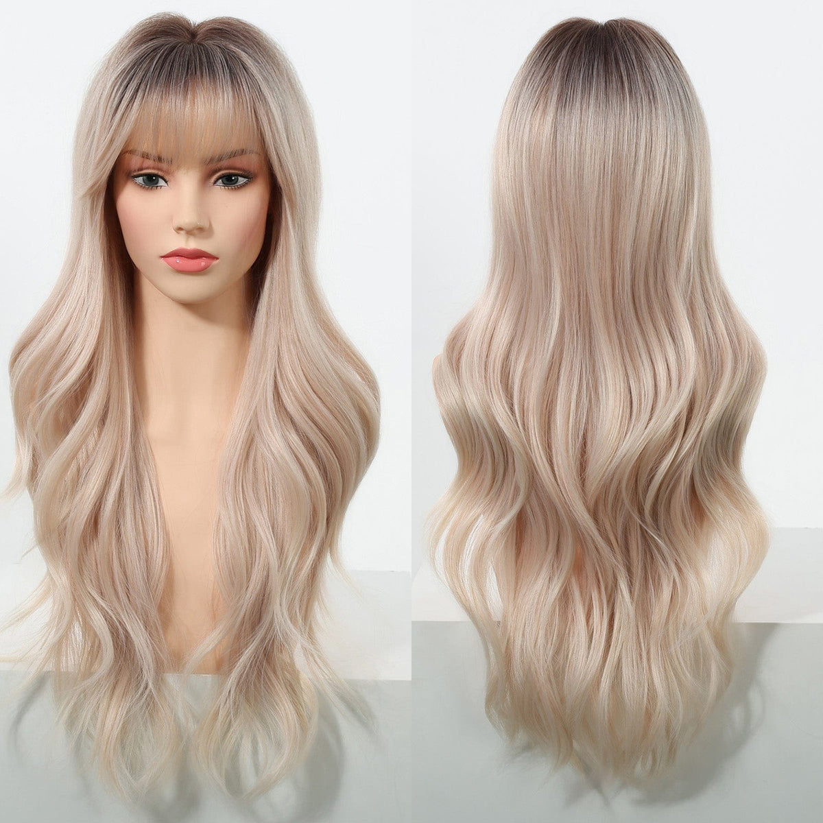 Astraea- Haircube 28-Inch Pink Blonde Long Wave Synthetic Wig with Fre ...