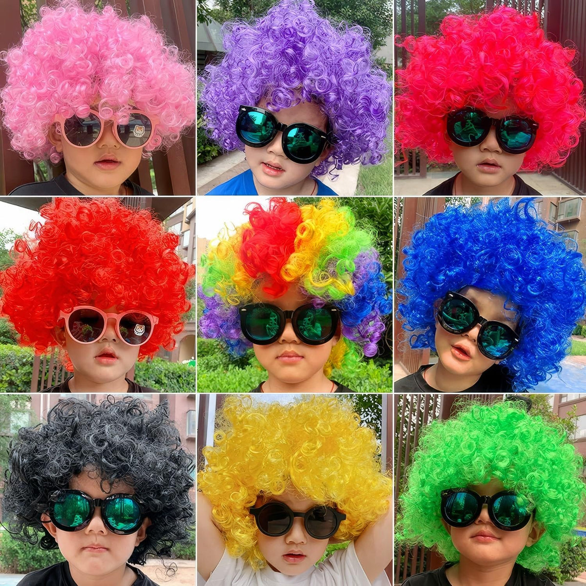 CURTAIN BANG Pack of 2 Funny Clown Curly Afro Wigs, Rainbow Wigs Color ...