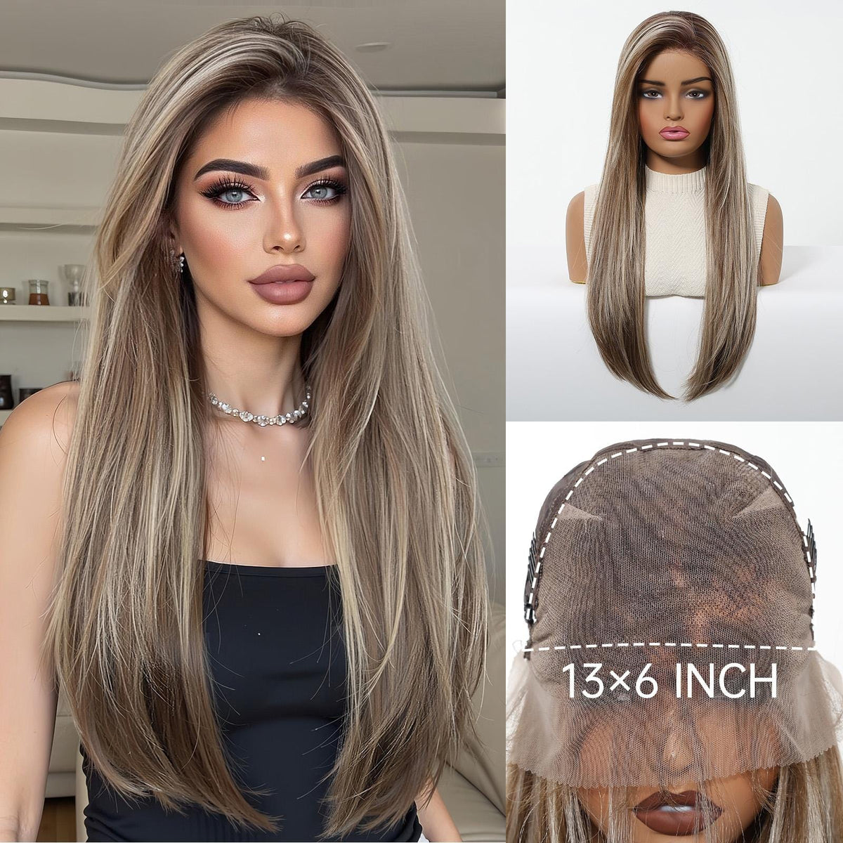HairCube 13x6 Librea Lace Glueless Synthetic Wig - Long Straight Brown ...