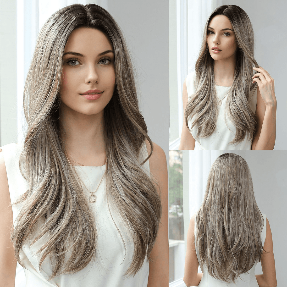 HairCube Ashy Middle Part Monofilament Synthetic Wig – HAIRCUBE