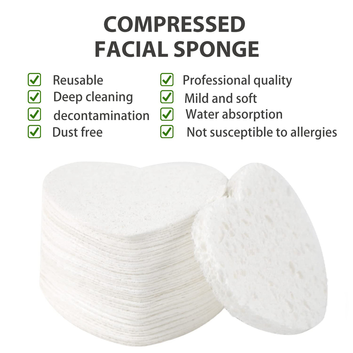 HAIRCUBE 100-Count Compressed Facial Sponges for Estheticians Heart Sh