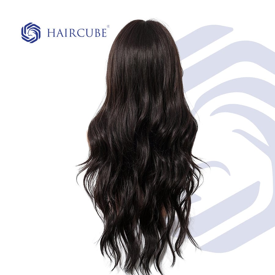 HAIRCUBE-Noelle Machine Made Free Part Long Layer Wave Tea Black Synth