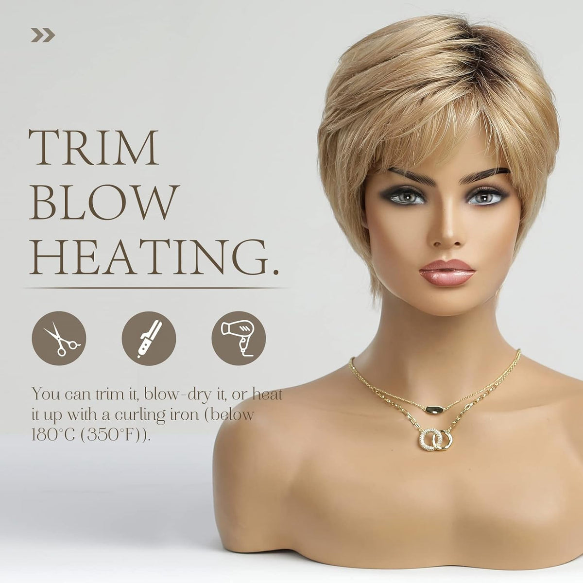HAIRCUBE Short Glazed Sand Blonde 100% Human Hair Wigs for Women,Pixie