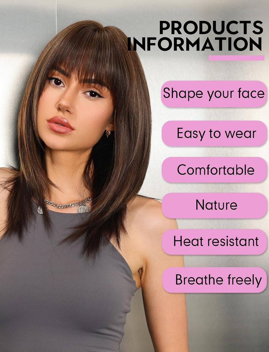 Haircube Chic Layered Brown Wig with Bangs – HAIRCUBE
