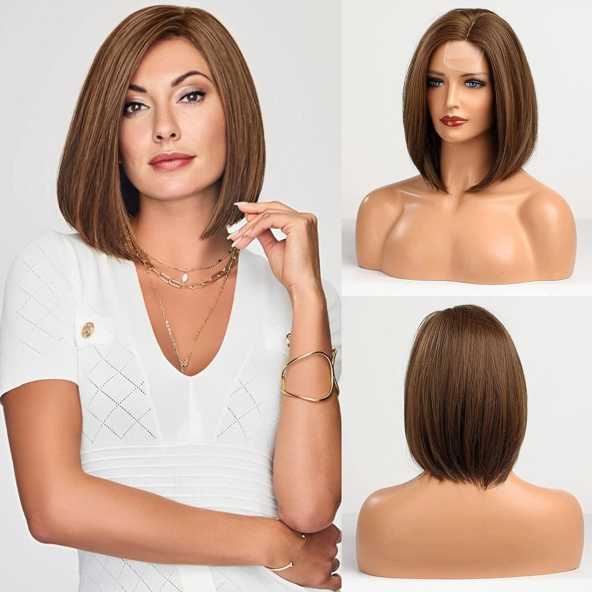 HAIRCUBE Chic Brown Bob: Shoulder-Length Lace Synthetic Wig with Side