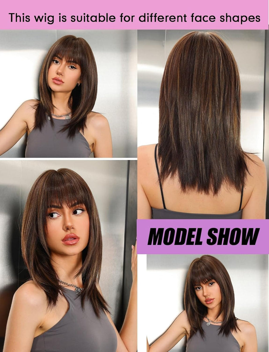 Haircube Chic Layered Brown Wig with Bangs – HAIRCUBE
