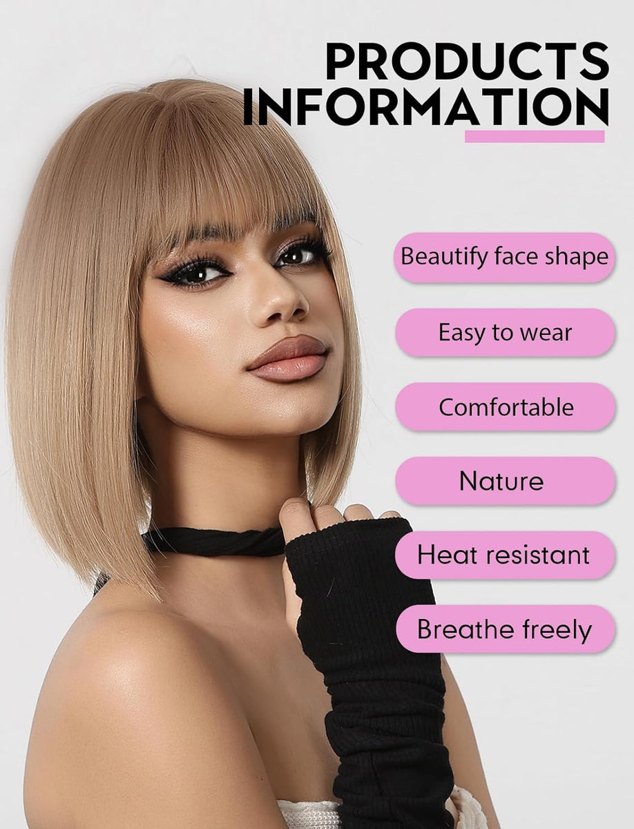 Haircube Trendy Fringe Bob Wig – Premium Synthetic Hair – HAIRCUBE
