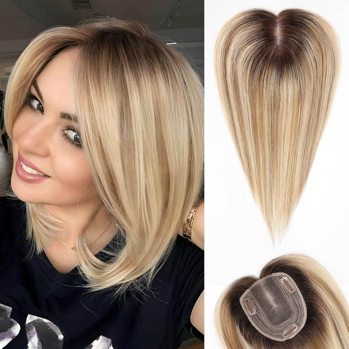 Haircube 12" Real Human Hair Toppers for Women - Handcrafted Breathabl ...
