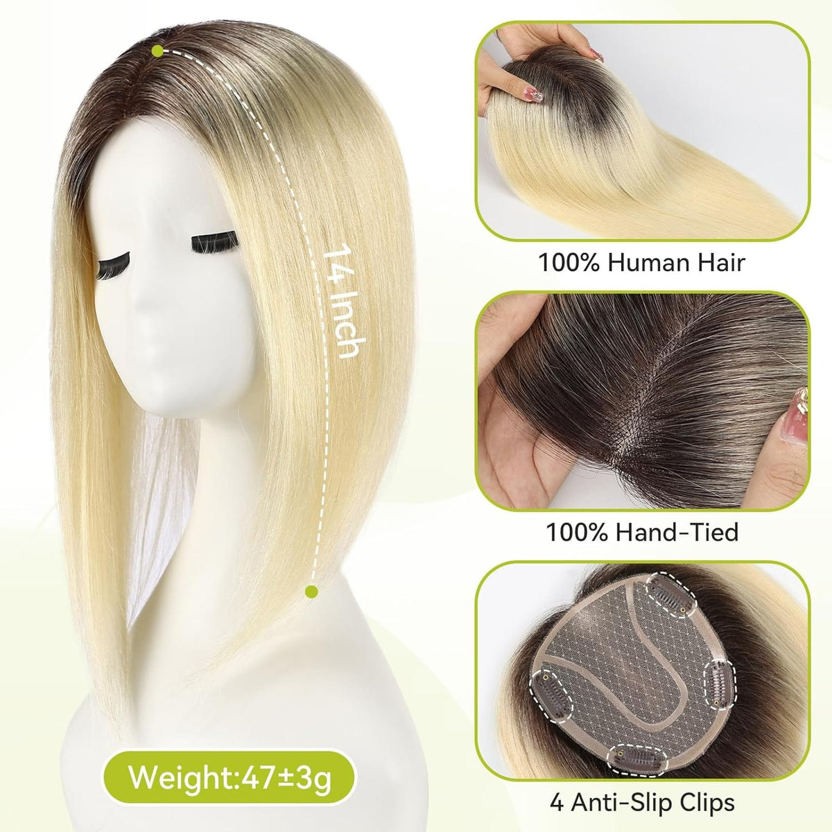 HairCube 100% Human Hair Toppers | Rooted Light Blonde Mono Top Clip-I ...