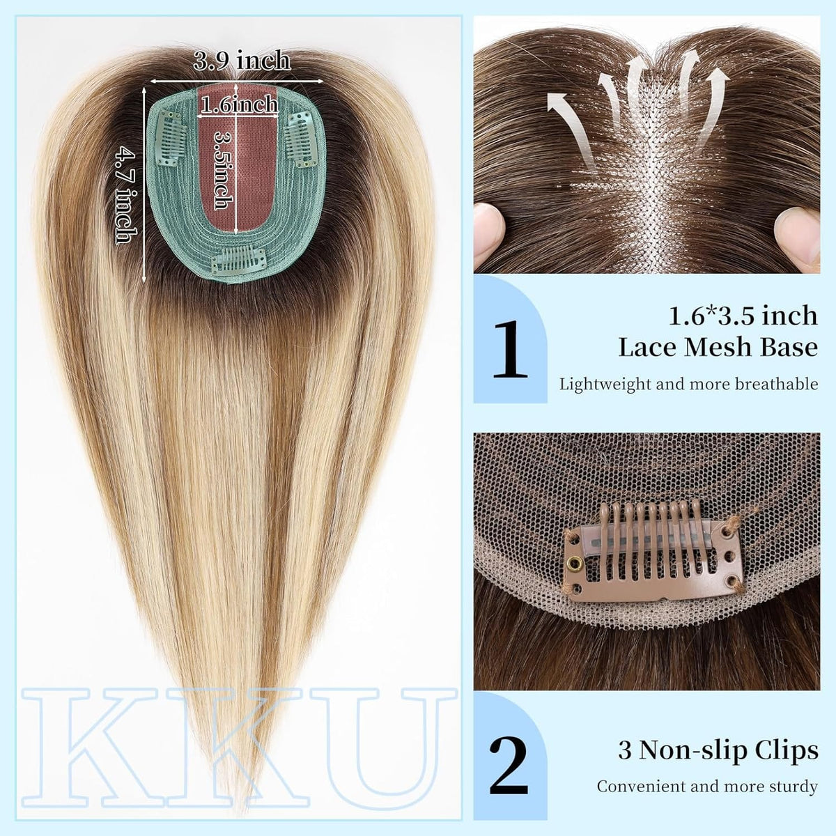 Haircube 12" Real Human Hair Toppers for Women - Handcrafted Breathabl ...