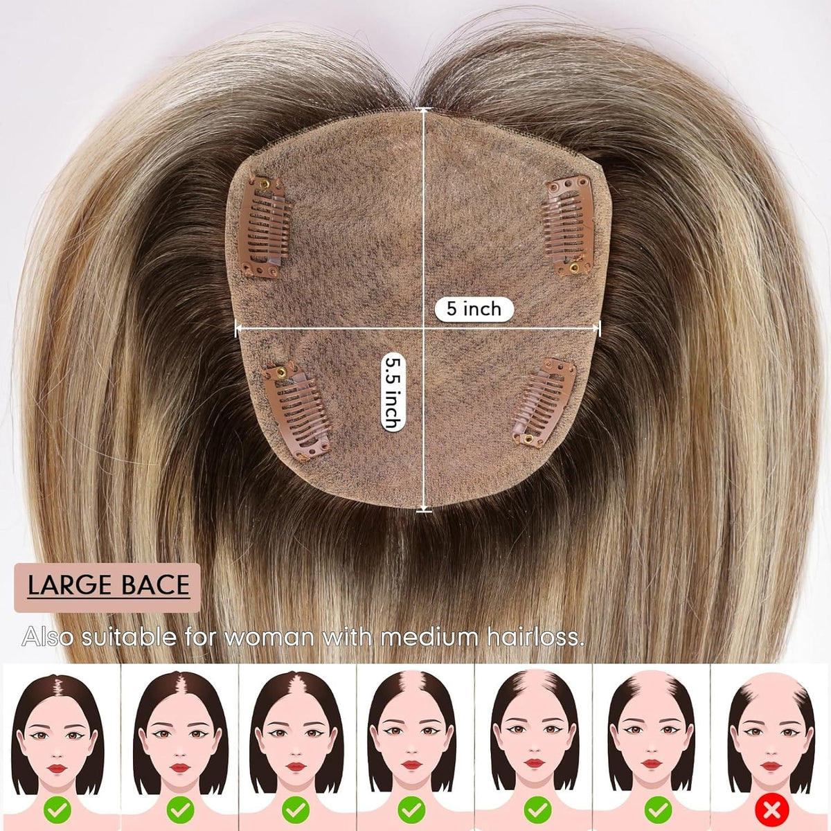 HairCube Hair Toppers for Women - 12 Inches 100% Real Human Hair, 5"x5 ...