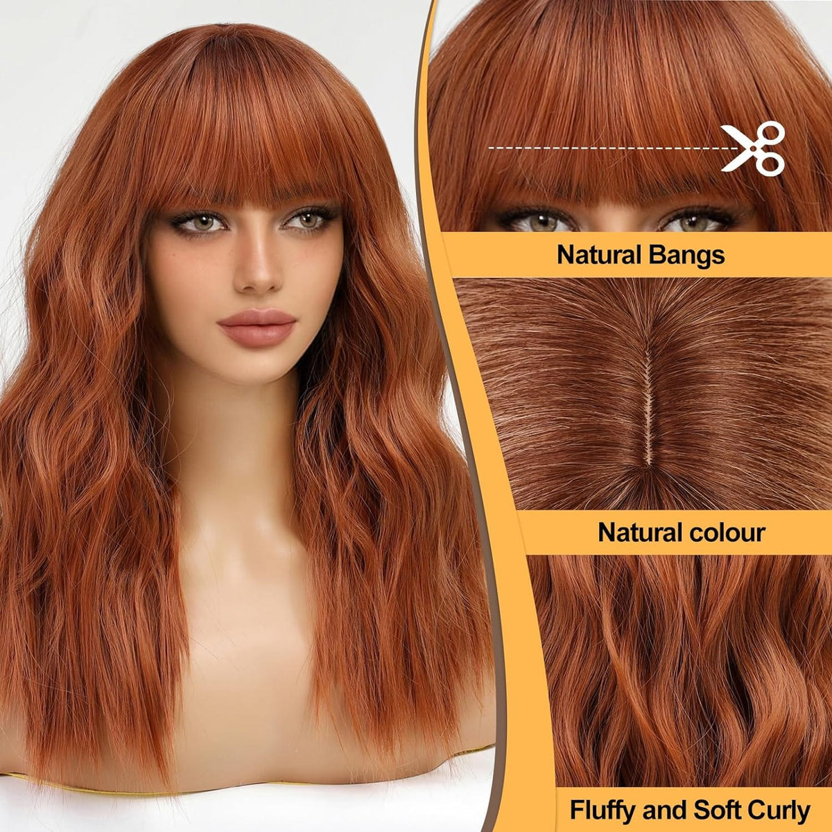 Haircube Auburn Bliss: 20" Curly Ombre Wig with Dark Roots, Heat Resis ...