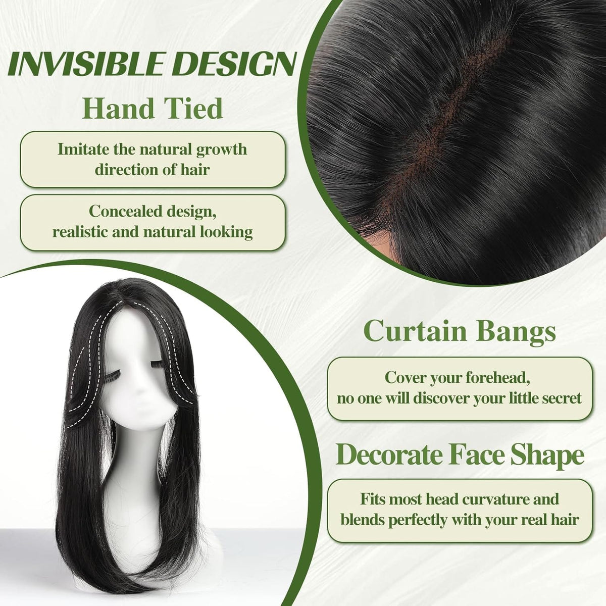 HairCube 18-Inch Black Layered Hand-Tied Hair Topper with Bangs – Synt ...