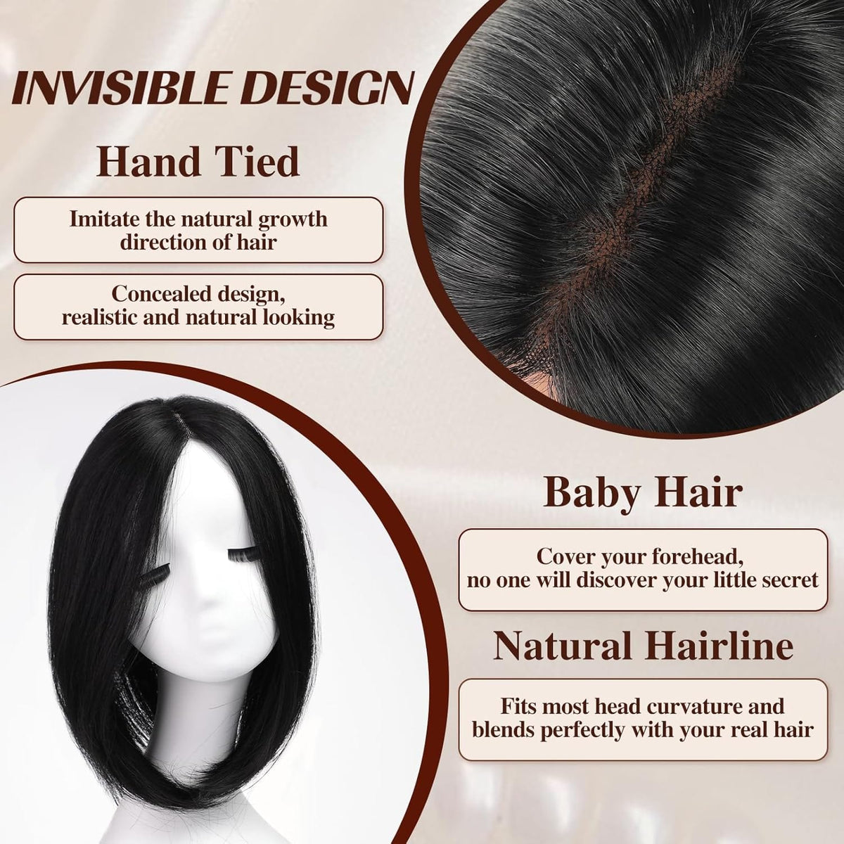 Haircube 14-Inch Black Synthetic Hair Toppers for Women | Swiss Base w ...