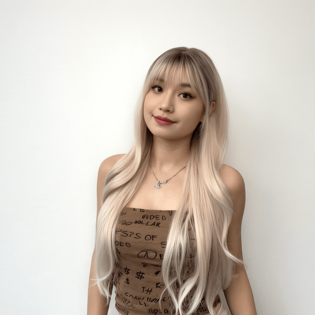 Astraea- Haircube 28-Inch Pink Blonde Long Wave Synthetic Wig with Fre ...