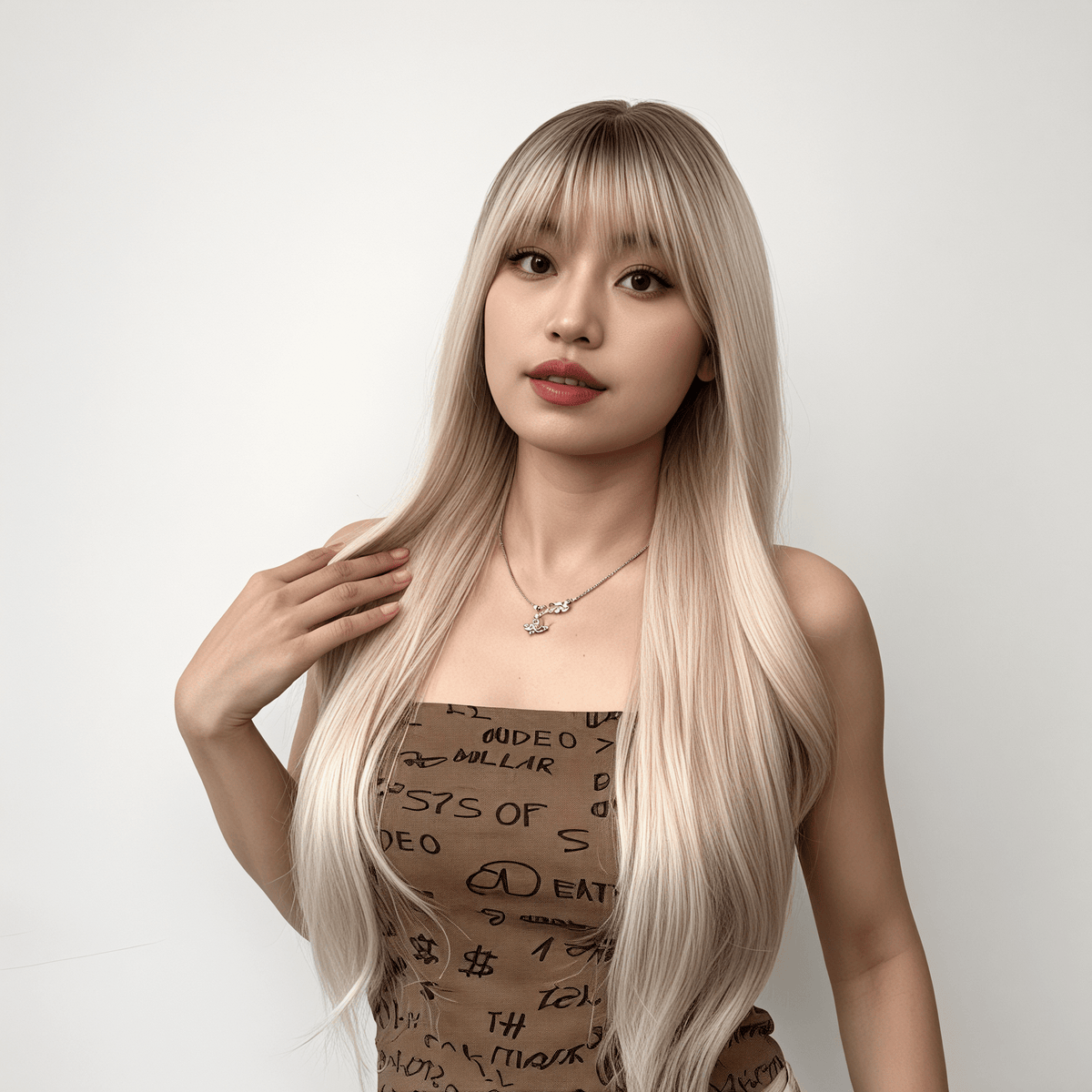 Astraea- Haircube 28-Inch Pink Blonde Long Wave Synthetic Wig with Fre ...