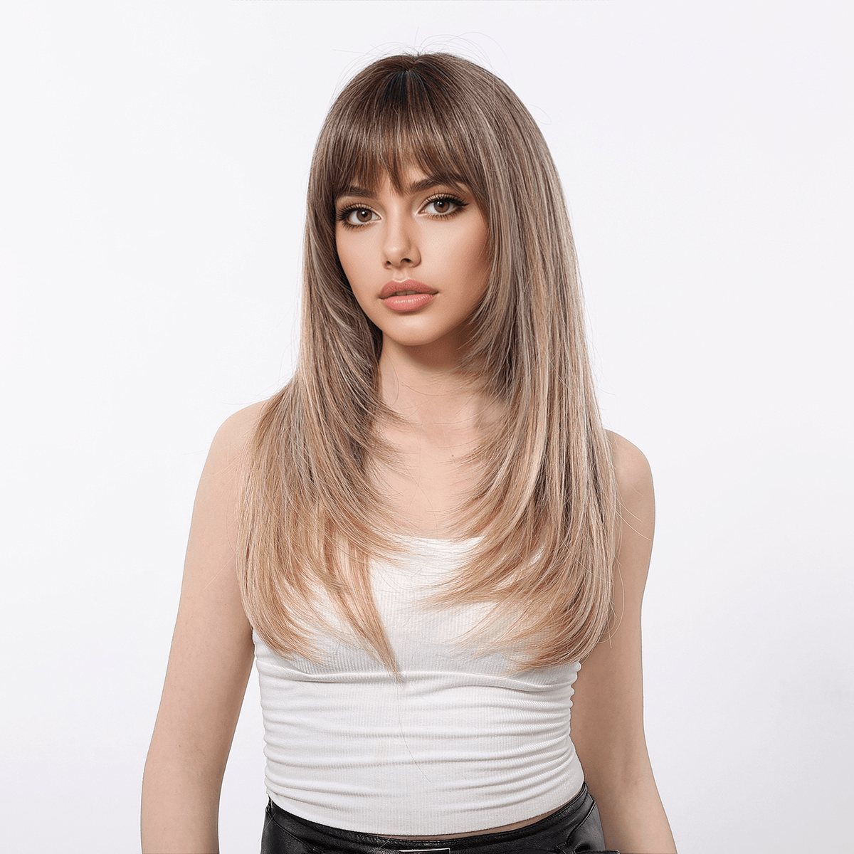 HairCube Ombre Blonde Silk Top Free Parting Layered Cut Synthetic Wig ...
