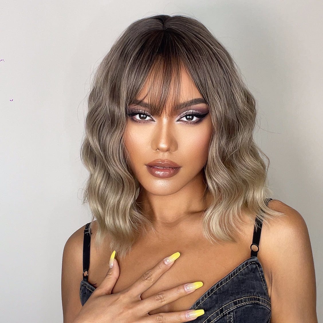 12 Inches Wavy Bob With Bangs Synthetic Wig - Cali – HAIRCUBE