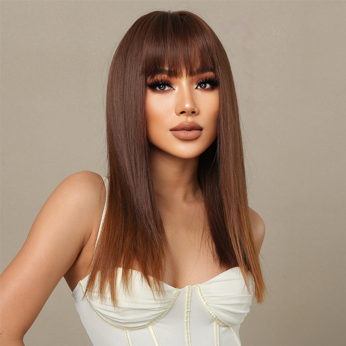 Haircube 18 Inches Narural Warm Brown Straight Synthetic Wig- Carice ...