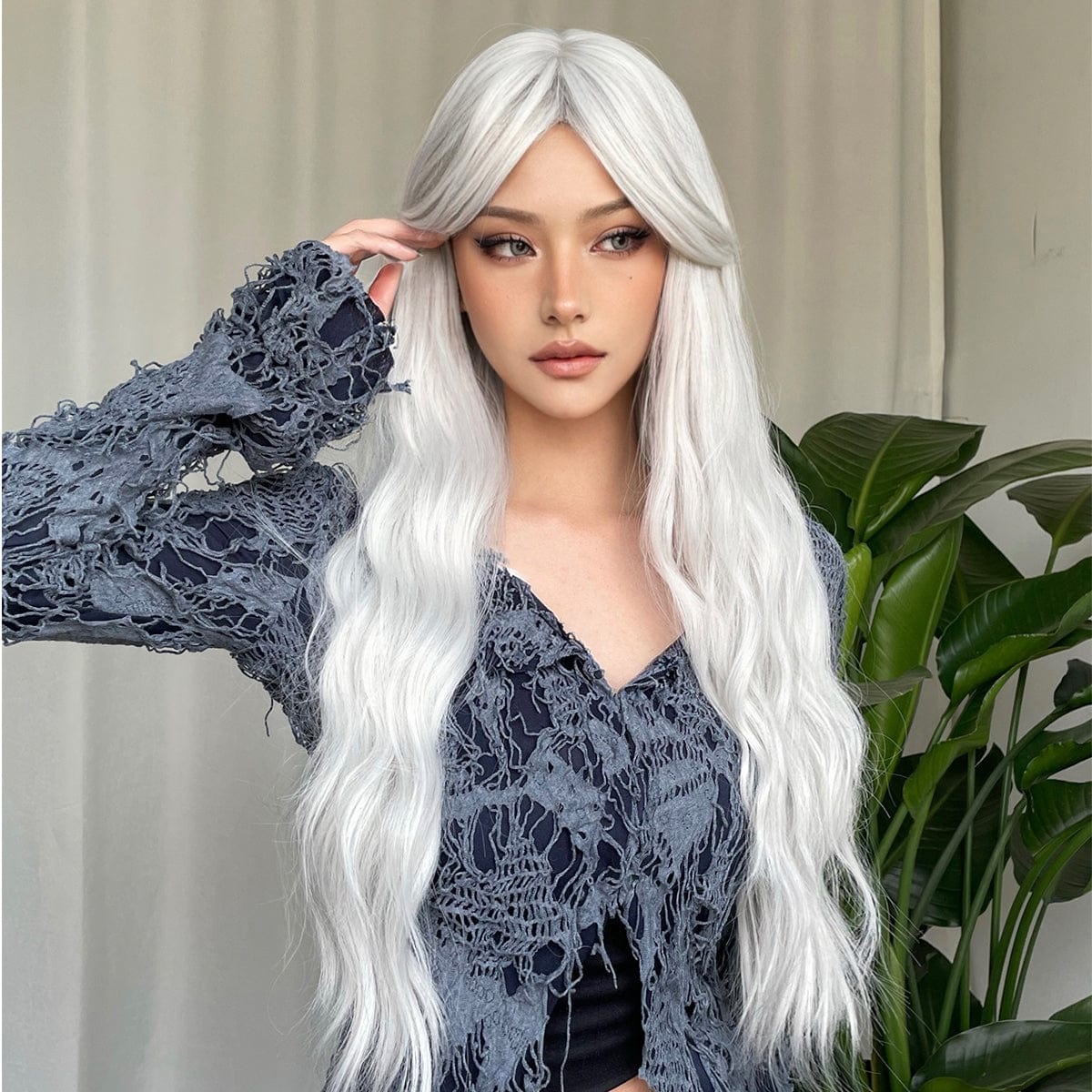28 Inches Beach Wave White Synthetic Wig - Acheflow – HAIRCUBE