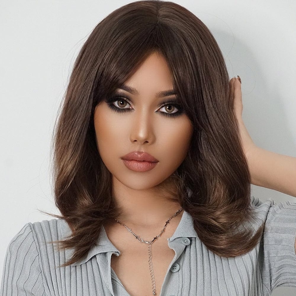 Haircube Medium Wavy Bob Synthetic Wigs Natural Middle Part Ombre Light ...