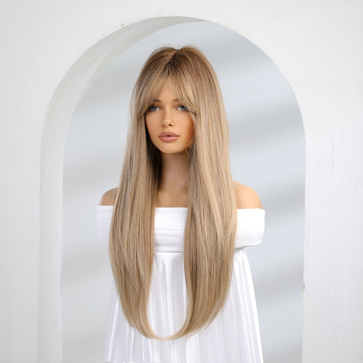 Haircube 28 Inches Straight Hair With Bangs Synthetic Wig - Genevieve ...