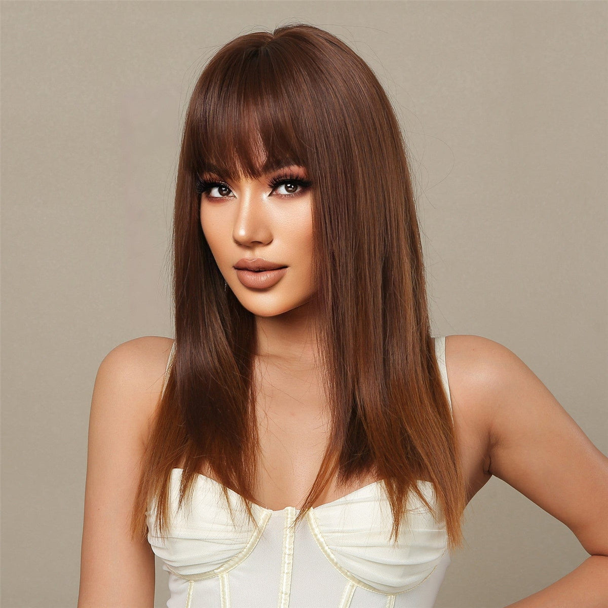 Haircube 18 Inches Narural Warm Brown Straight Synthetic Wig- Carice ...