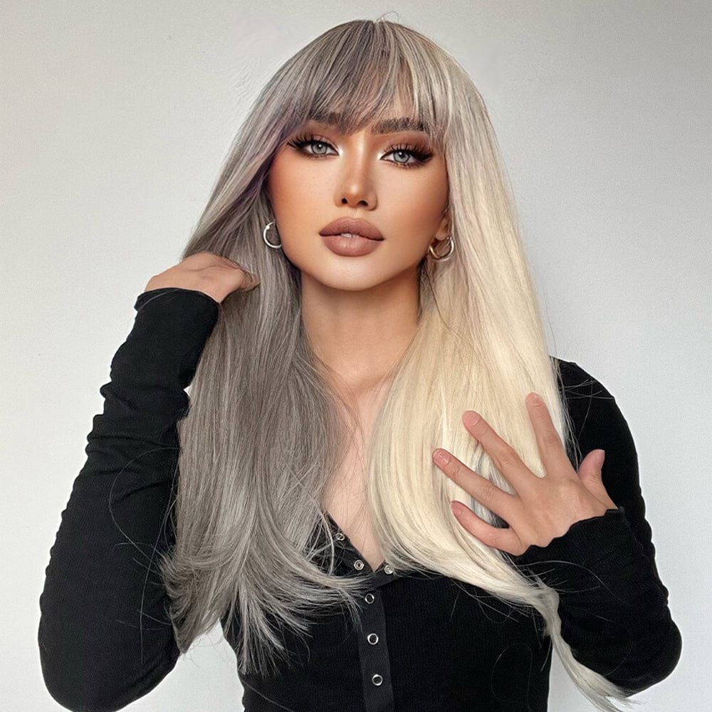 Haircube 18inches Split Dye Synthetic Wig with Bangs 🎗 Zoey – HAIRCUBE