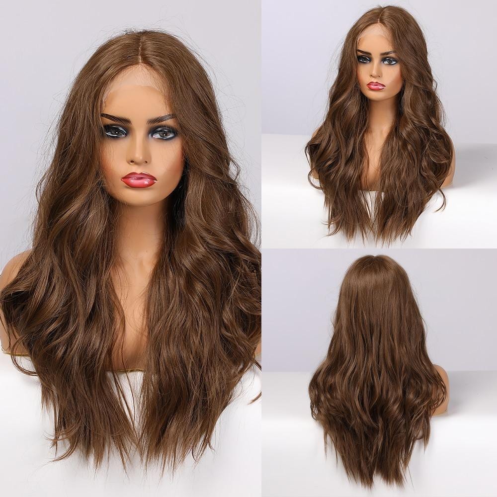 Haircube Brown Lace Front Hair Long Wavy Synthetic Wig – HAIRCUBE