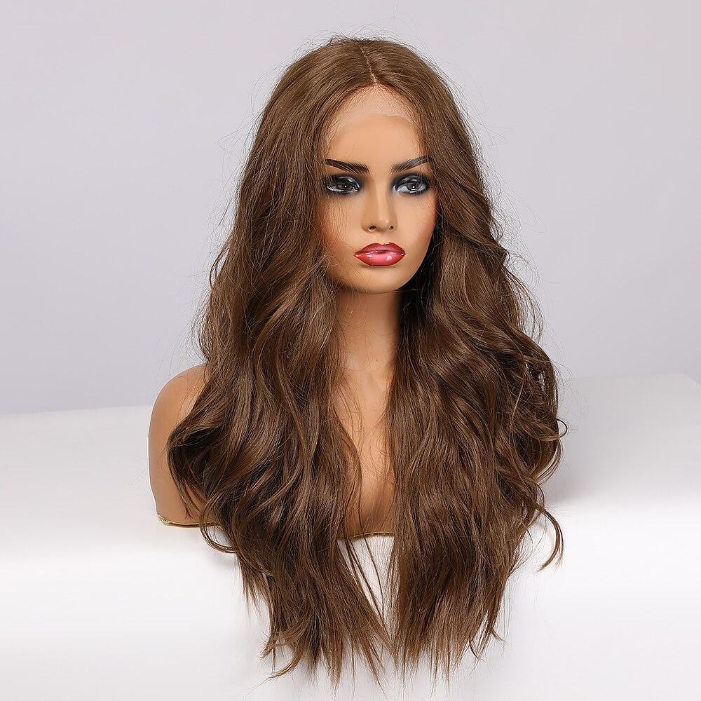 Haircube Brown Lace Front Hair Long Wavy Synthetic Wig – HAIRCUBE