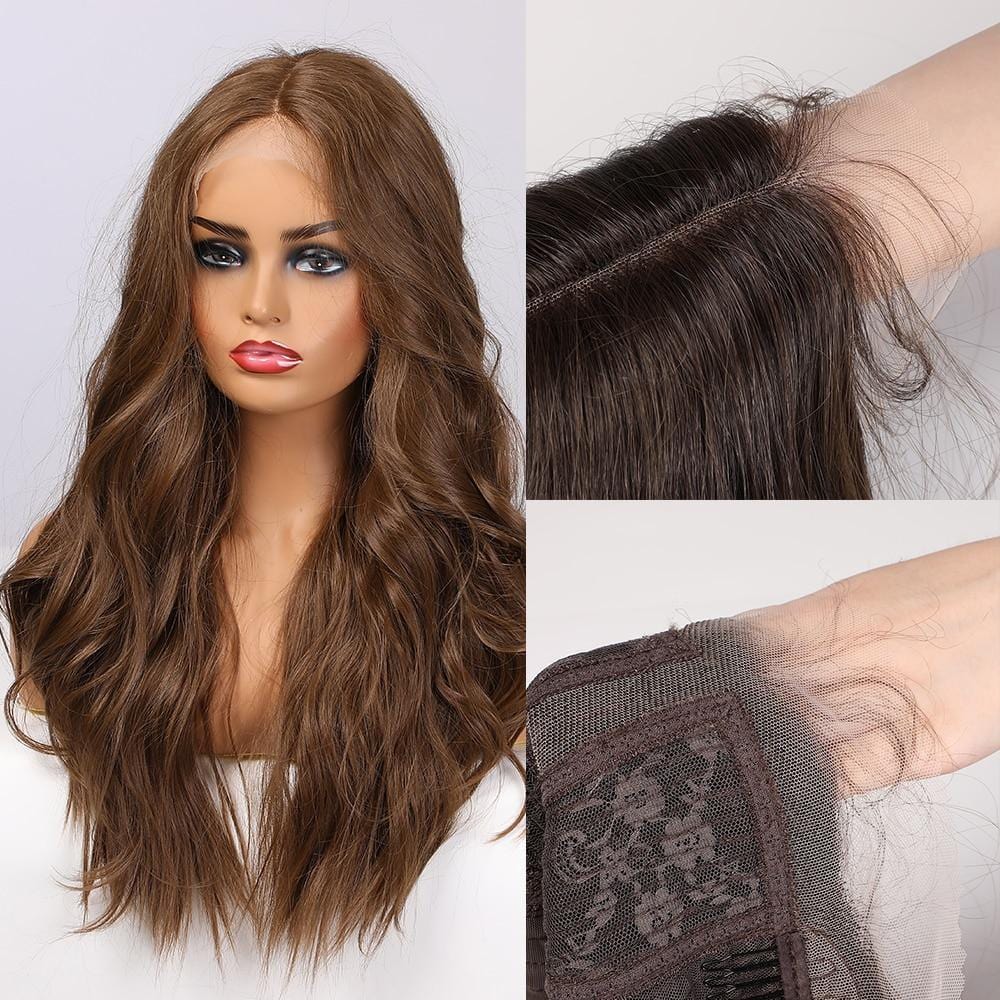 Haircube Brown Lace Front Hair Long Wavy Synthetic Wig – HAIRCUBE